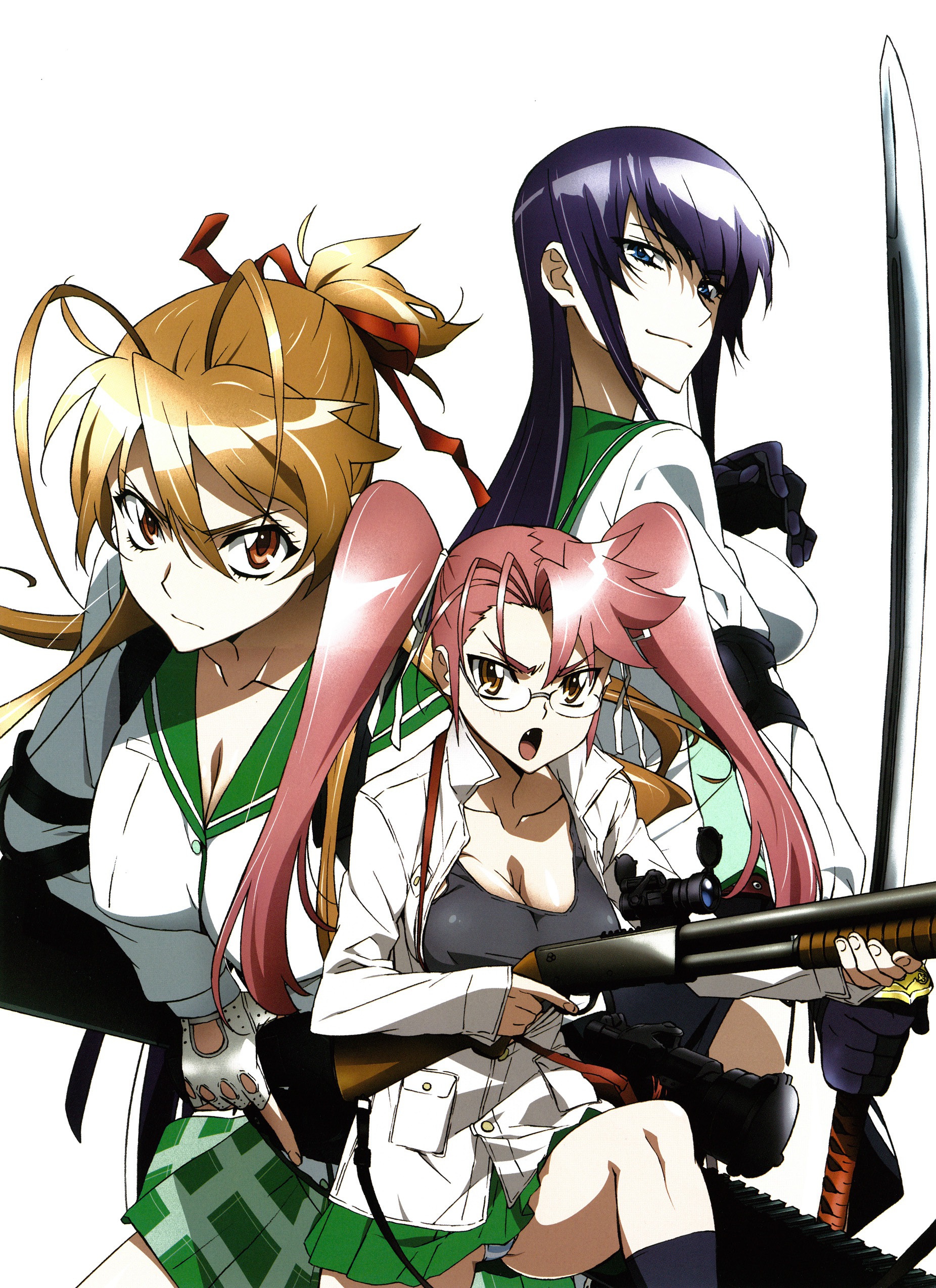 busujima saeko, takagi saya, and miyamoto rei (highschool of the dead ...